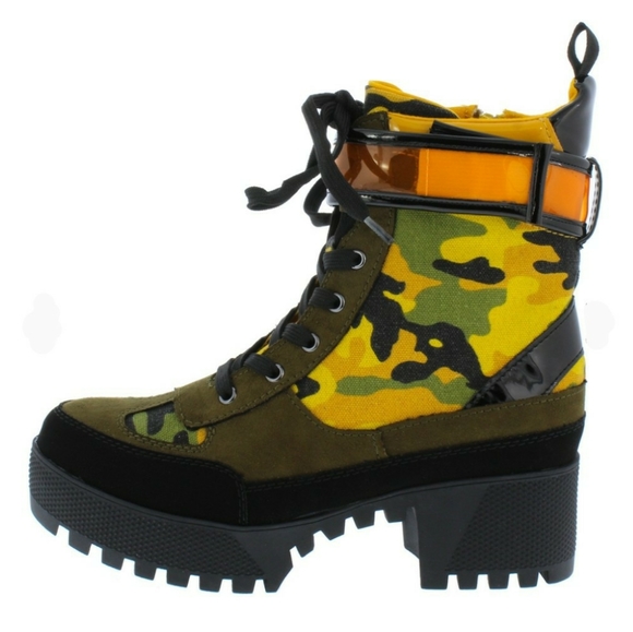 BAMBOO | Shoes | Yellow Camo Combat Boots | Poshmark